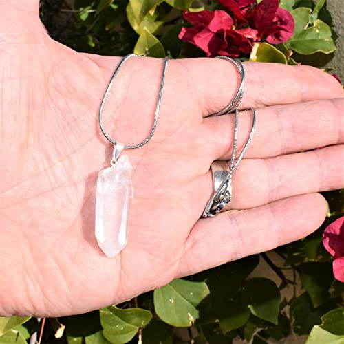 Zenergy Gems Charged Colombian Lemurian Seed Quartz Crystal Point Pendant [Facet-Grade] 10-25 carats weight (Crystal) + 20" Silver Chain + Selenite Charging Heart Included (HEALING ENERGY)