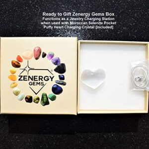 Zenergy Gems Charged Colombian Lemurian Seed Quartz Crystal Point Pendant [Facet-Grade] 10-25 carats weight (Crystal) + 20" Silver Chain + Selenite Charging Heart Included (HEALING ENERGY)