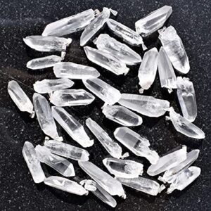 Zenergy Gems Charged Colombian Lemurian Seed Quartz Crystal Point Pendant [Facet-Grade] 10-25 carats weight (Crystal) + 20" Silver Chain + Selenite Charging Heart Included (HEALING ENERGY)