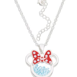 Disney Birthstone Women and Girls Jewelry Minnie Mouse Silver Plated March Aquamarine Light Blue Cubic Zirconia Shaker Pendant Necklace, 18+2" Extender