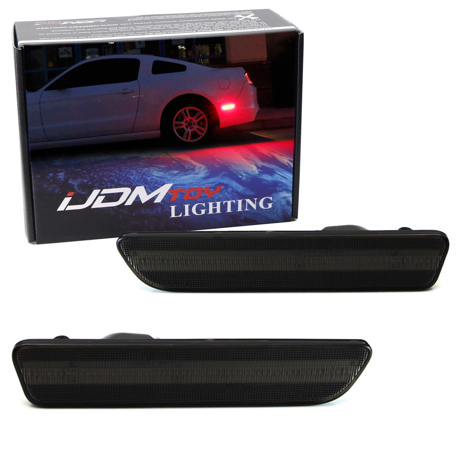 iJDMTOY Smoked Lens Red Full LED Rear Side Marker Light Kit Compatible With 2005-09 Ford Mustang, Powered by 54-SMD LED, Replace OEM Back Sidemarker Lamps