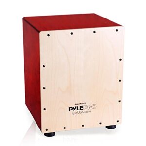 pyle snare style birch wood compact acoustic jam cajon-wooden hand drum percussion beat box with internal, deep bass, classic slap, and crackle sound-for kids, teens, and adults-pcjd25, brown (pcjd25)