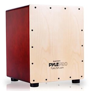 Pyle Snare Style Birch Wood Compact Acoustic Jam Cajon-Wooden Hand Drum Percussion Beat Box with Internal, Deep Bass, Classic Slap, and Crackle Sound-for Kids, Teens, and Adults-PCJD25, Brown (PCJD25)