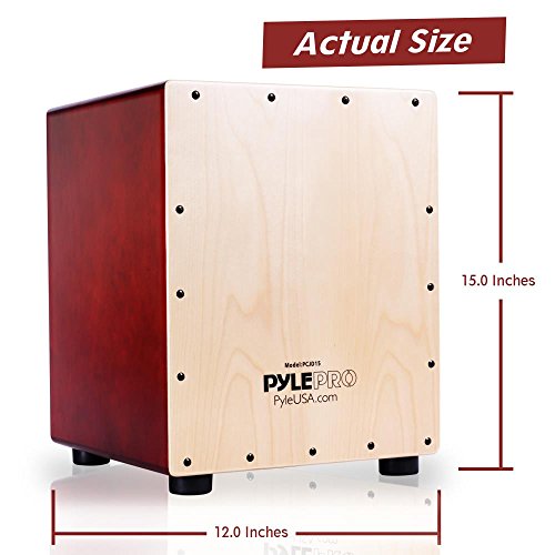 Pyle Snare Style Birch Wood Compact Acoustic Jam Cajon-Wooden Hand Drum Percussion Beat Box with Internal, Deep Bass, Classic Slap, and Crackle Sound-for Kids, Teens, and Adults-PCJD25, Brown (PCJD25)