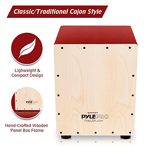 Pyle Snare Style Birch Wood Compact Acoustic Jam Cajon-Wooden Hand Drum Percussion Beat Box with Internal, Deep Bass, Classic Slap, and Crackle Sound-for Kids, Teens, and Adults-PCJD25, Brown (PCJD25)