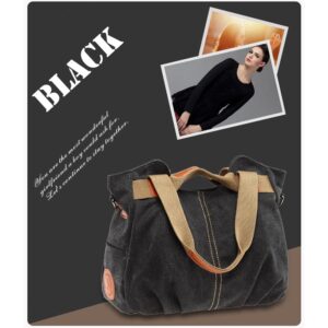 Chikencall® Women Bags Casual Vintage Hobo Canvas Mulit-Pocket Daily Purse Top Handle Shoulder Tote Shopper Christmas Handbags Black