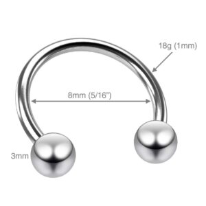 2pc 18g Septum Horseshoe Earrings - Circular Barbell Rings 18 Gauge Cartilage Daith Tragus 8mm - Clear Retainer