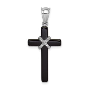 Diamond2Deal 925 Sterling Silver Onyx Cross Pendant Fine Jewelry for Women