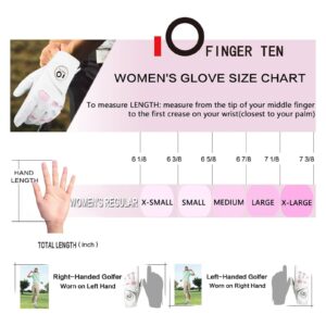 FINGER TEN Women’s Leather Golf Glove with Ball Marker Extra Grip 1 Pack, Left Right Hand Pink Fit Woman Girl, Size Small Medium Large XL (Small, Left)