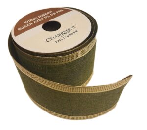 celebrate it- fall wired ribbon green and gold trim