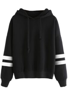 sweatyrocks sweatshirt pullover fleece drop shoulder striped hoodie black small