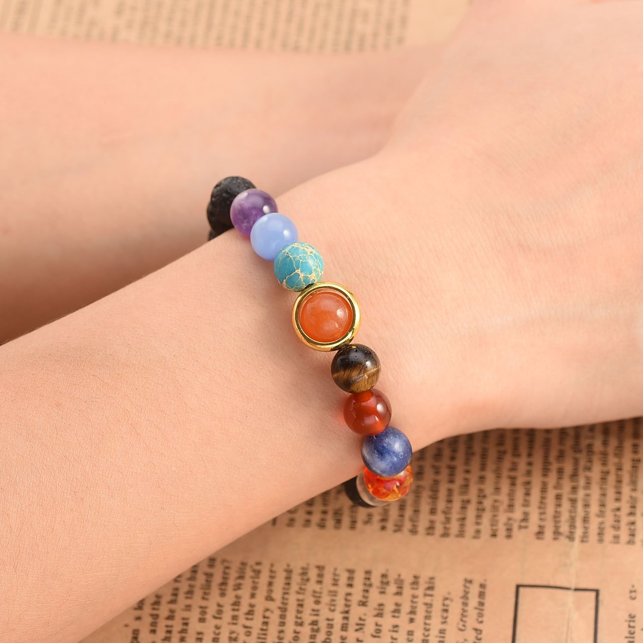 Jovivi Solar System Bracelet Universe Galaxy The Nine Planets Natural Lava Rock Beads Essentional Oil Diffuser Bracelet