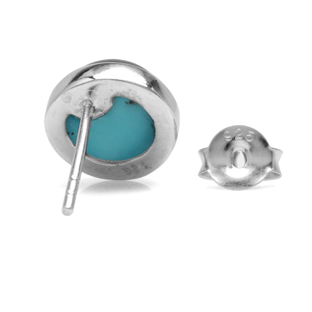 Silvershake 8mm Genuine Round Shape Arizona American Turquoise White Gold Plated 925 Sterling Silver Stud Post Earrings Jewelry for Women and