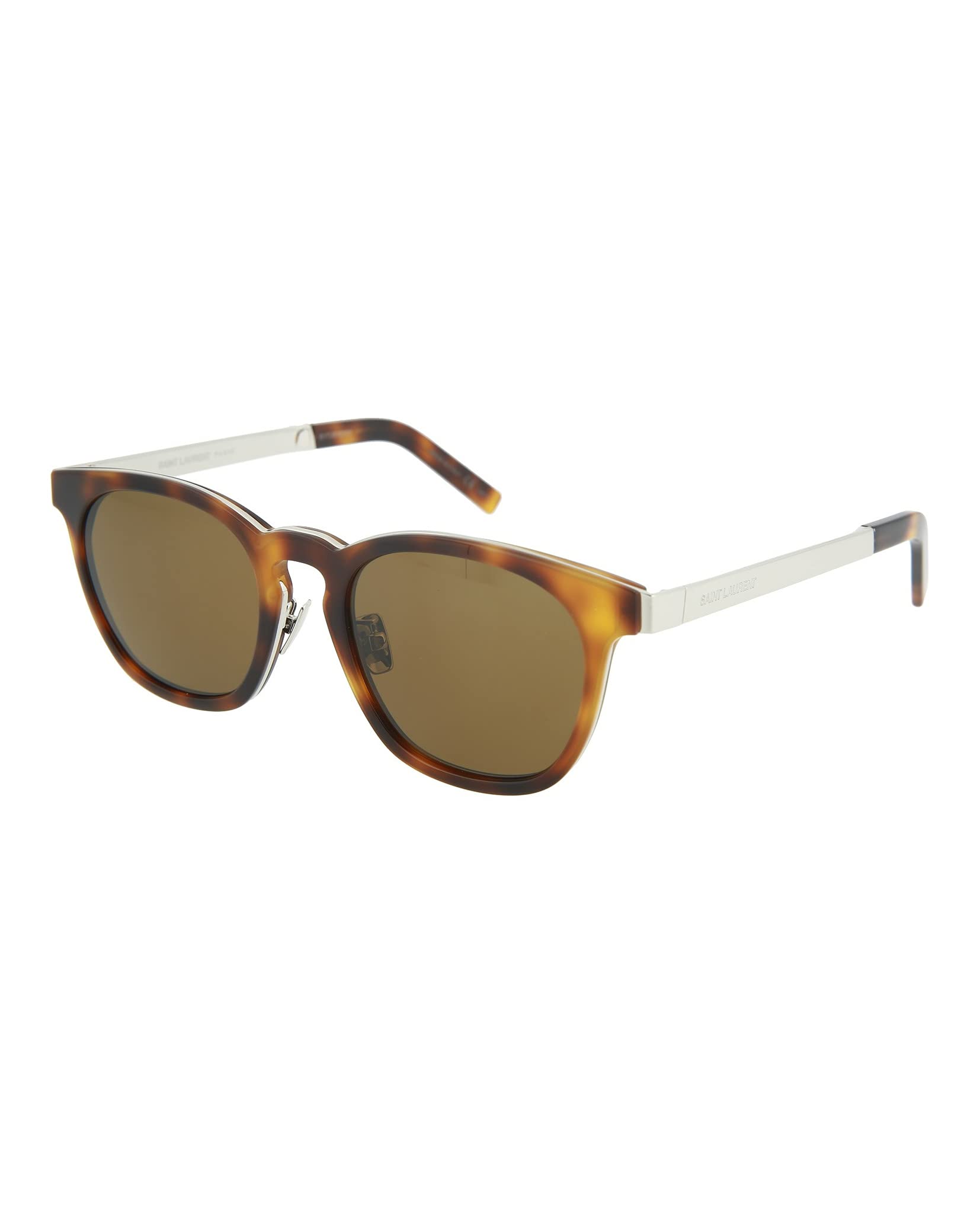 Saint Laurent Square/Rectangle Sunglasses Shiny Havana Shiny Silver Luxury Eyewear Made In Italy Acetate Frame Designer Fashion for Everyday Luxury