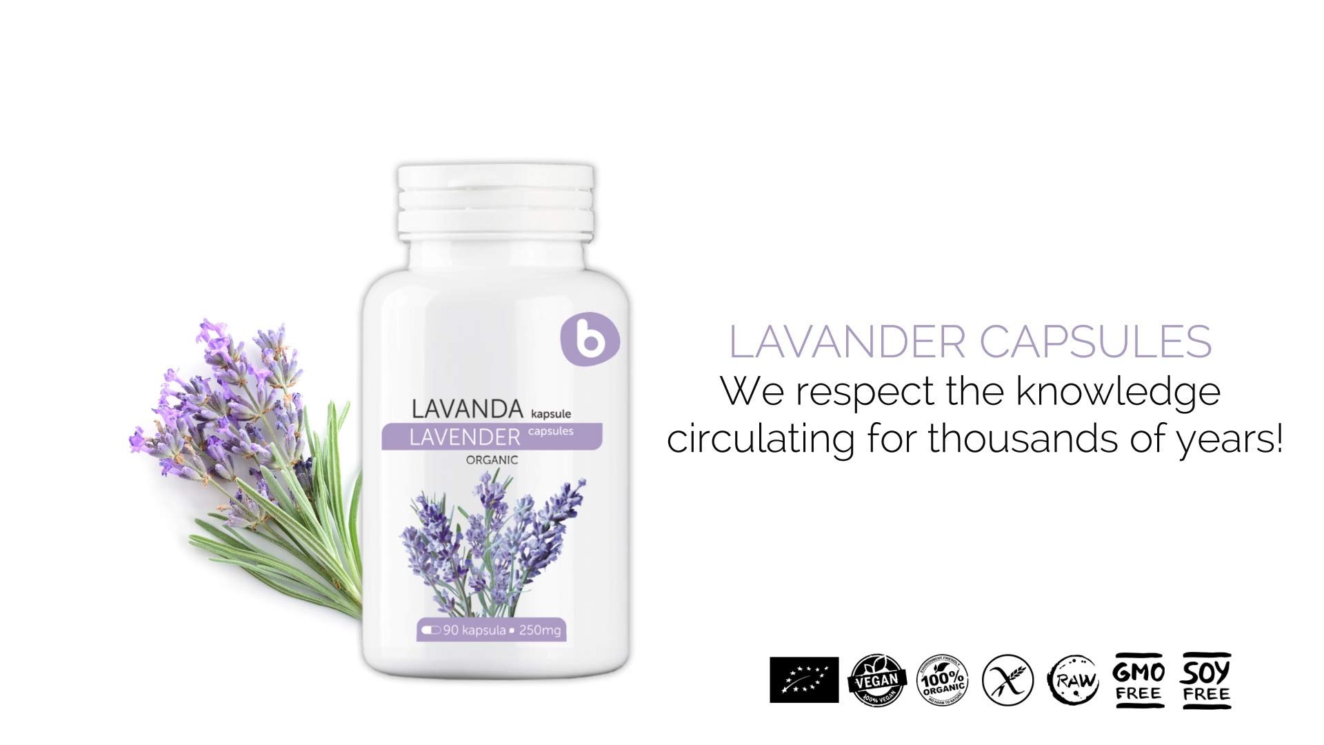 Bobica Premium European Organic Lavender Capsules, Helps Reduce Stress, Calming, GMO Free, Gluten Free, All Natural, 250 mg, 90 Vegan caps