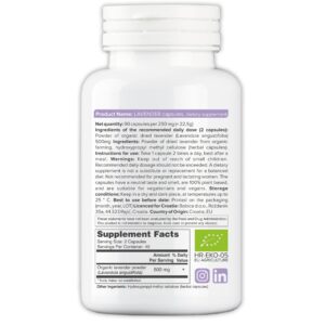 Bobica Premium European Organic Lavender Capsules, Helps Reduce Stress, Calming, GMO Free, Gluten Free, All Natural, 250 mg, 90 Vegan caps