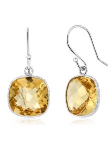 gem stone king 925 sterling silver yellow citrine stud dangle earrings for women (10.00 cttw, gemstone birthstone, 11mm cushion cut)