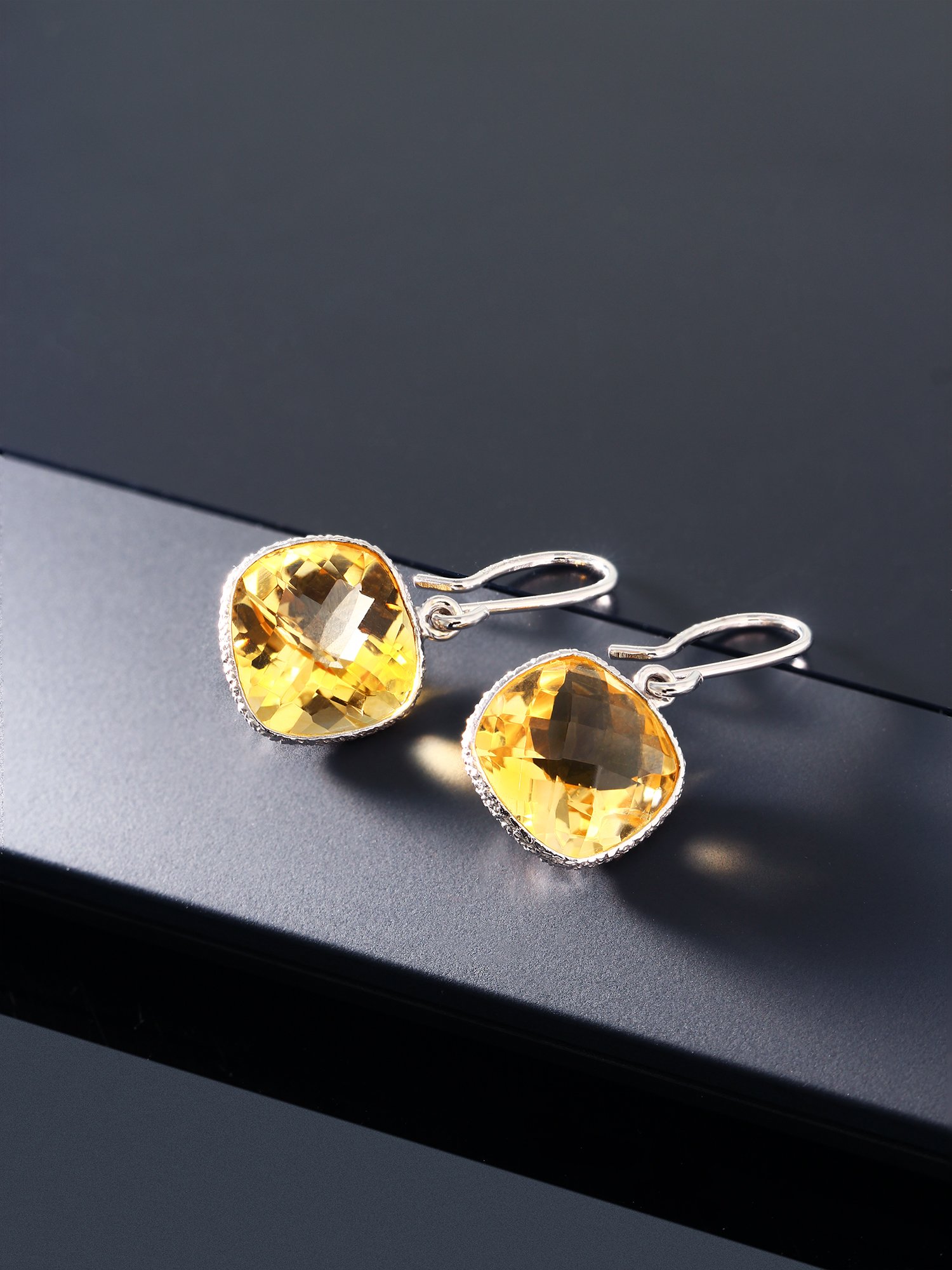 Gem Stone King 925 Sterling Silver Yellow Citrine Stud Dangle Earrings For Women (10.00 Cttw, Gemstone Birthstone, 11MM Cushion Cut)