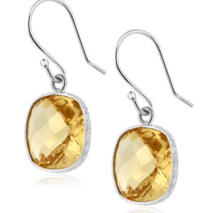 Gem Stone King 925 Sterling Silver Yellow Citrine Stud Dangle Earrings For Women (10.00 Cttw, Gemstone Birthstone, 11MM Cushion Cut)