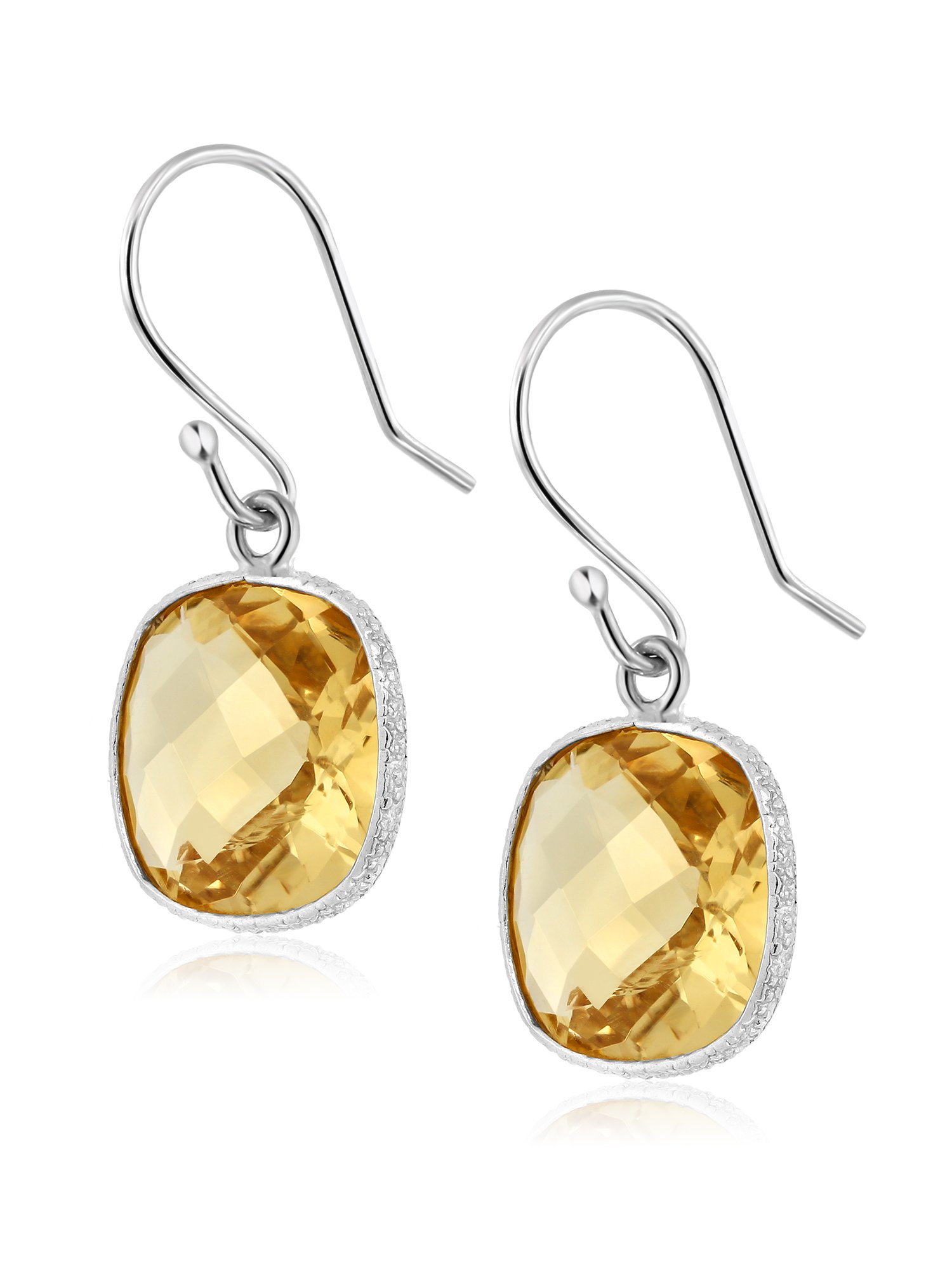 Gem Stone King 925 Sterling Silver Yellow Citrine Stud Dangle Earrings For Women (10.00 Cttw, Gemstone Birthstone, 11MM Cushion Cut)