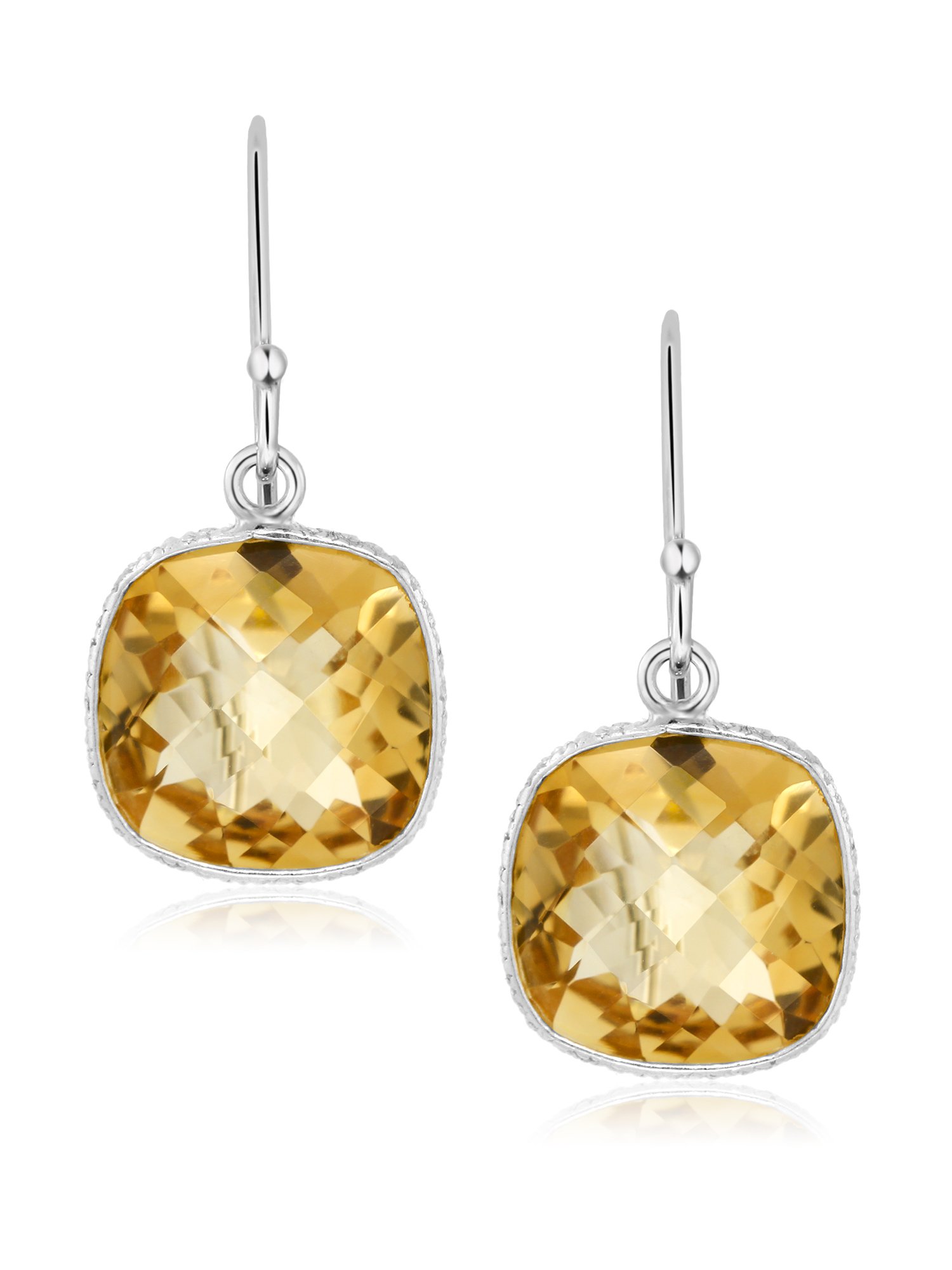 Gem Stone King 925 Sterling Silver Yellow Citrine Stud Dangle Earrings For Women (10.00 Cttw, Gemstone Birthstone, 11MM Cushion Cut)