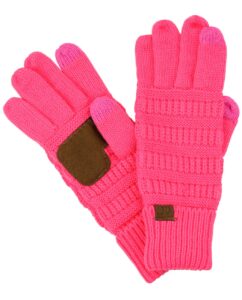 c.c unisex cable knit winter warm anti-slip touchscreen texting gloves, candy pink