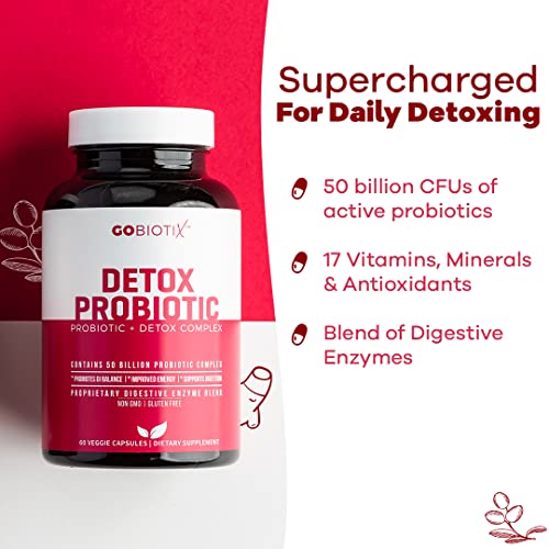 GOBIOTIX Probiotic Supplement with Digestive Enzymes - Detox and Digestive Health - Milk Thistle, Turmeric, and Dandelion Root for Gut Health - 50 Billion CFU - 60 Capsules