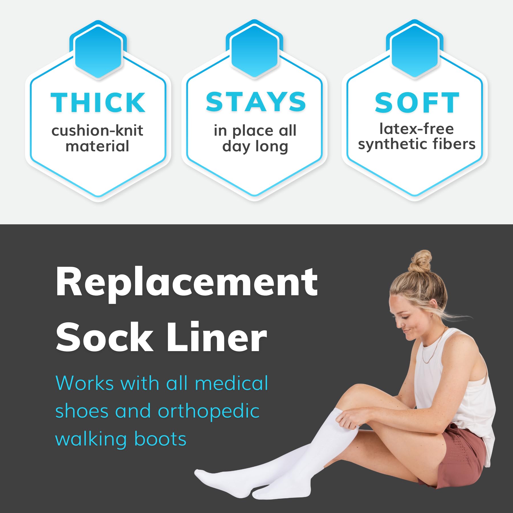 BraceAbility Replacement Sock Liner for Orthopedic Walking Boots - Medical Tube Cast Socks to Wear Under Aircast Cam Walkers and Leg or Foot Fracture Boot for Men and Women (Pack of 2)