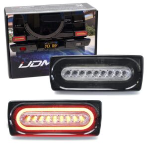 ijdmtoy smoked lens dynamic sequential blink laser style full led turn signal light tail lamps compatible with 1999-18 mercedes w463 g-class g500 g550 g55 g63 amg (2019 g design)