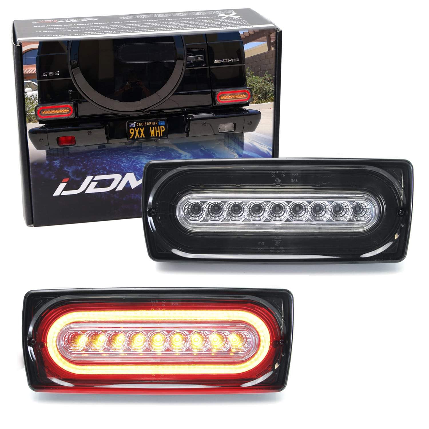 iJDMTOY Smoked Lens Dynamic Sequential Blink Laser Style Full LED Turn Signal Light Tail Lamps Compatible With 1999-18 Mercedes W463 G-Class G500 G550 G55 G63 AMG (2019 G Design)