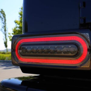 iJDMTOY Smoked Lens Dynamic Sequential Blink Laser Style Full LED Turn Signal Light Tail Lamps Compatible With 1999-18 Mercedes W463 G-Class G500 G550 G55 G63 AMG (2019 G Design)