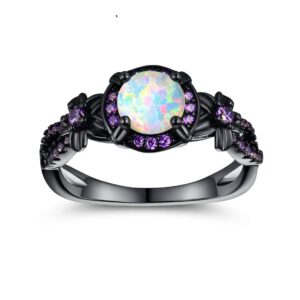 18k black gold plated white fire opal rings for women october's birthstone gemstone created amethyst eternity wedding engagement promise band (9)