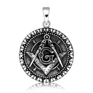 withlovesilver 925 sterling silver round freemason masonic mason pendant