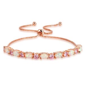 cinily rose gold plated bracelet-ajustable sparkling cubic zirconia pink opal bracelet for women girls for her