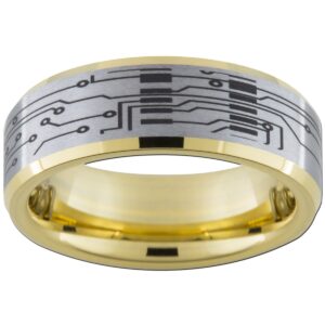 custom jewelry 7mm 18kt gold plated tungsten ring with computer circuit pattern stone center finish full & half sizes 5-15 (7)