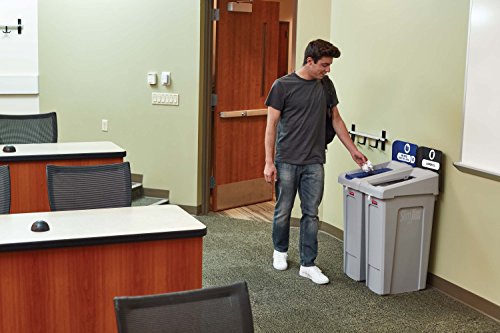 Rubbermaid Commercial Products Slim Jim Recycling Station 2-Stream Landfill/Mixed Recycling Bin/Can/Kit/Station, 23-Gallon, for Offices/Home/Higher Education/Commercial Facilities