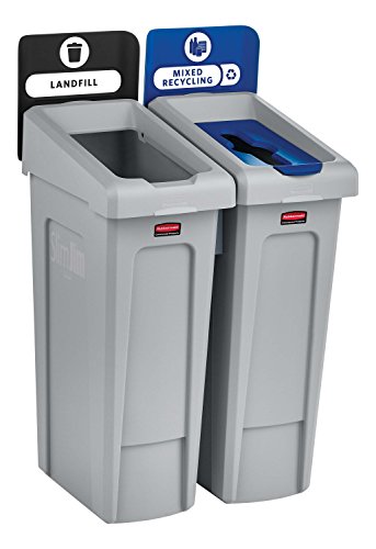 Rubbermaid Commercial Products Slim Jim Recycling Station 2-Stream Landfill/Mixed Recycling Bin/Can/Kit/Station, 23-Gallon, for Offices/Home/Higher Education/Commercial Facilities