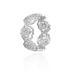 Hoops & Loops Sterling Silver High Polished Filigree Rose Flower Band Ring, Size 9