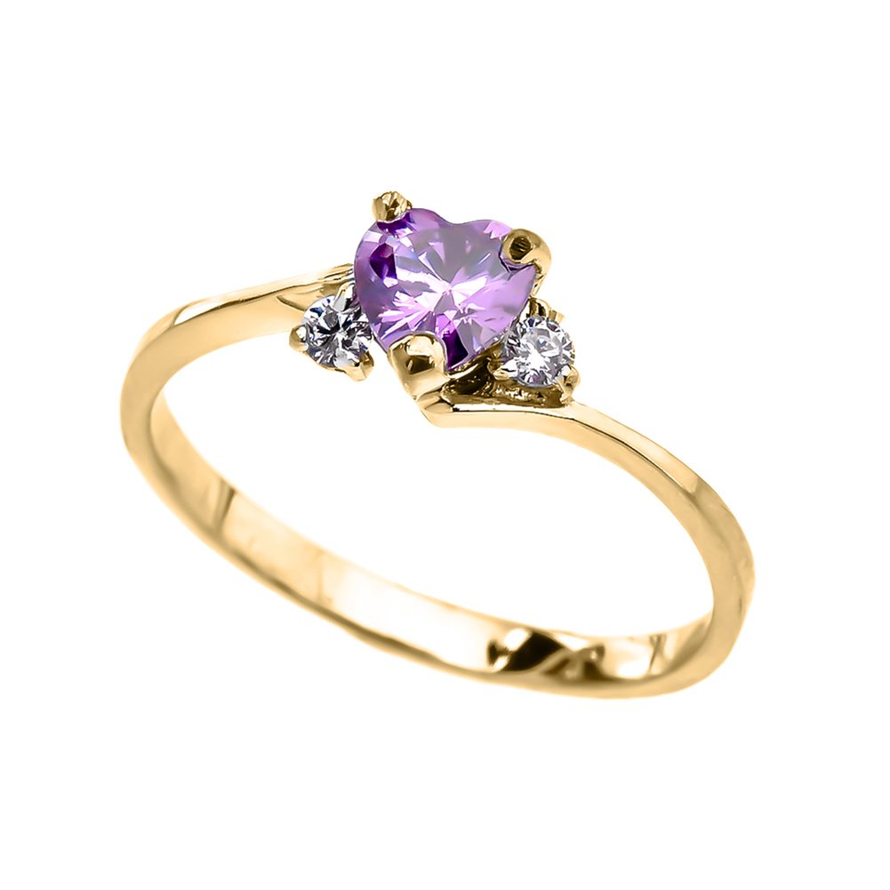 Modern Contemporary Rings Dainty 10k Yellow Gold June Birthstone Heart with CZ Proposal/Promise Ring (Size 8)