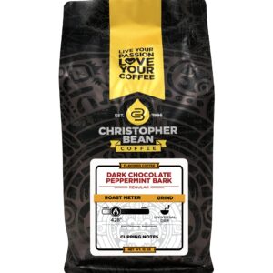 Christopher Bean Coffee - Dark Chocolate Peppermint Bark Flavored Coffee, (Regular Ground) 100% Arabica, No Sugar, No Fats, Made with Non-GMO Flavorings, 12-Ounce Bag of Regular Ground Coffee