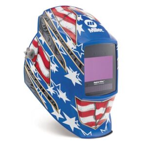 miller digital elite auto darkening welding helmet - digital welding hood with 9.2 sq.in. viewing screen, 4 arc sensors & 4 operating modes - welding mask for men & women (stars & stripes iii)