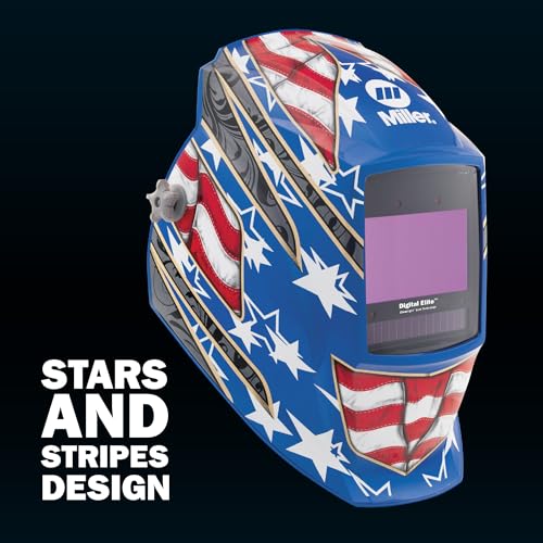 Miller Digital Elite Auto Darkening Welding Helmet - Digital Welding Hood with 9.2 Sq.in. Viewing Screen, 4 Arc Sensors & 4 Operating Modes - Welding Mask for Men & Women (Stars & Stripes III)