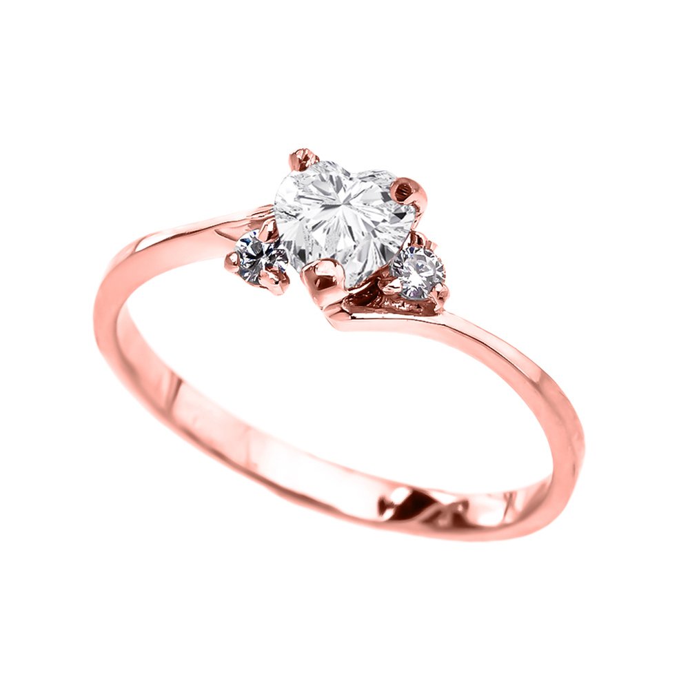 Modern Contemporary Rings Dainty 10k Rose Gold April Birthstone Heart with CZ Proposal/Promise Ring (Size 7)