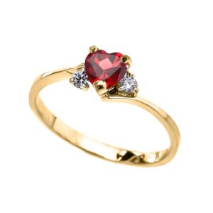 modern contemporary rings dainty 10k yellow gold july birthstone heart with cz proposal/promise ring (size 9)