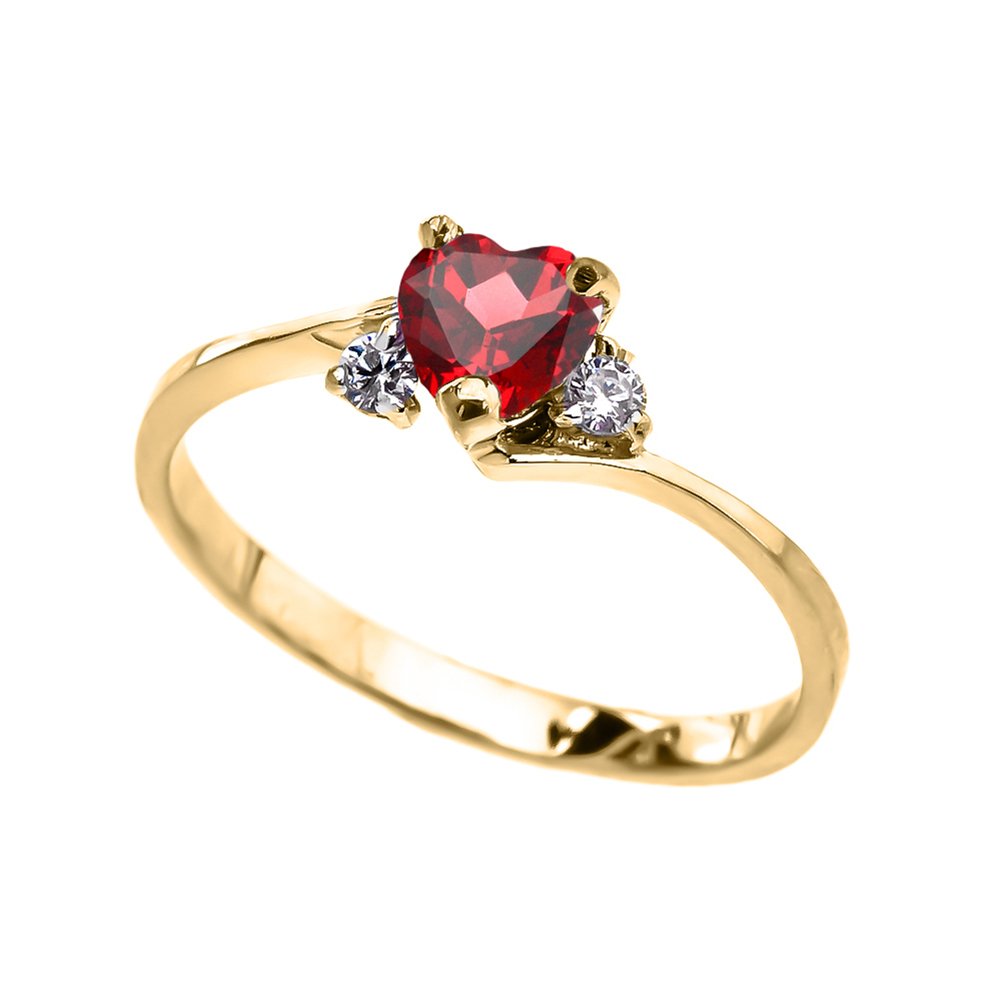 Modern Contemporary Rings Dainty 10k Yellow Gold July Birthstone Heart with CZ Proposal/Promise Ring (Size 9)