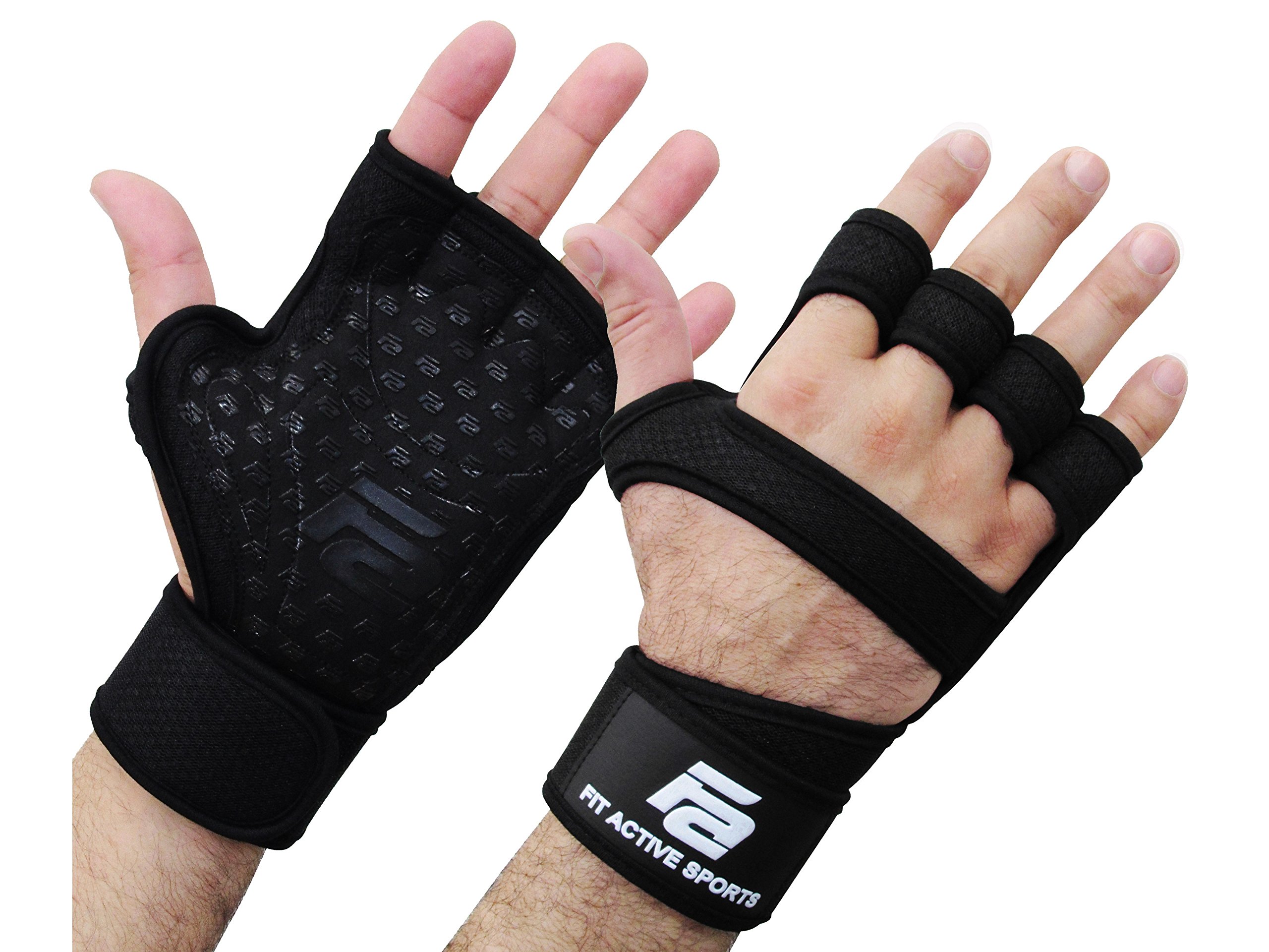 Fit Active Sports RX1 Weight Lifting Gloves for Workout, Gym Cross Training - Pull Ups, Kettlebells, Deadlifts, Weightlifting - Men & Women - More Grip, More Reps (Black, Small)