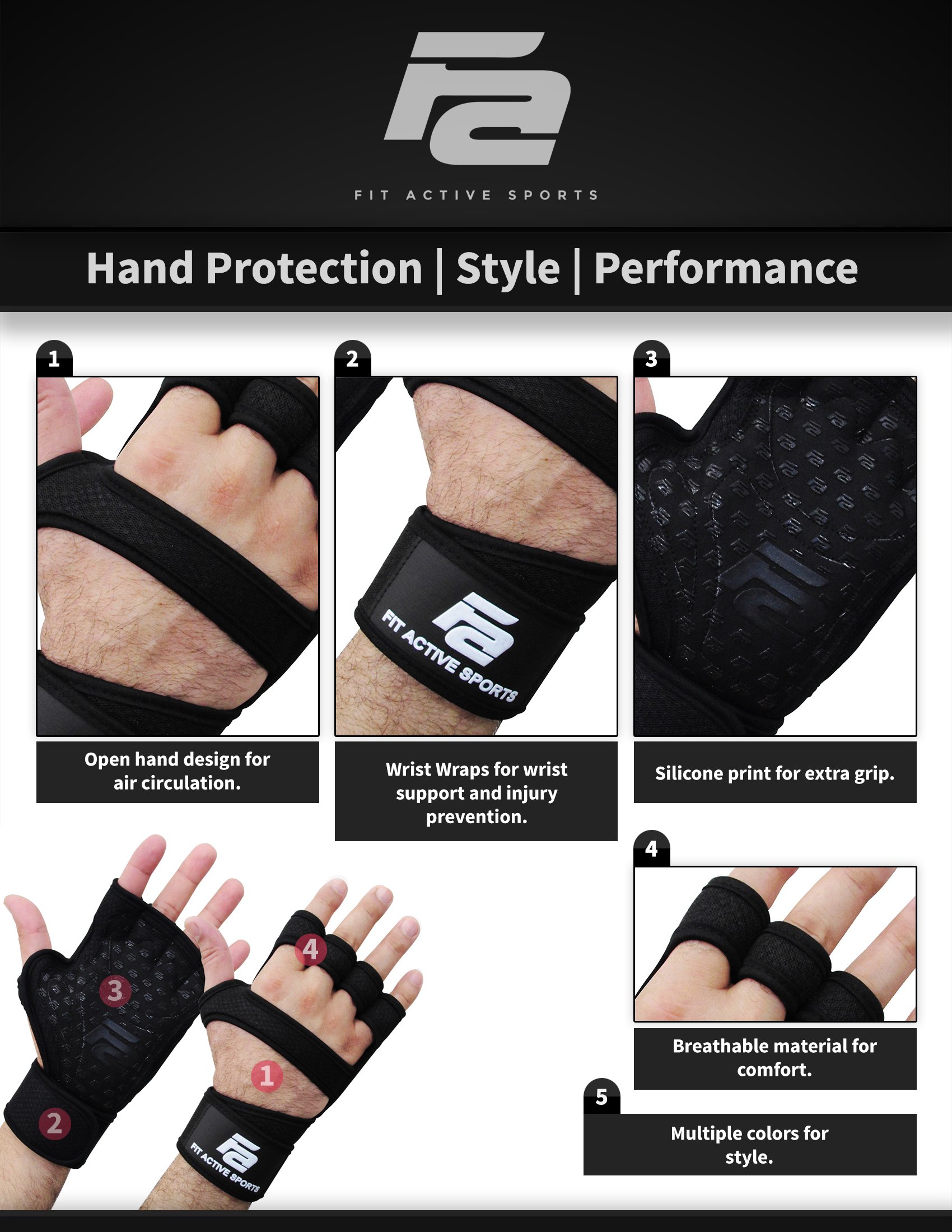 Fit Active Sports RX1 Weight Lifting Gloves for Workout, Gym Cross Training - Pull Ups, Kettlebells, Deadlifts, Weightlifting - Men & Women - More Grip, More Reps (Black, Small)