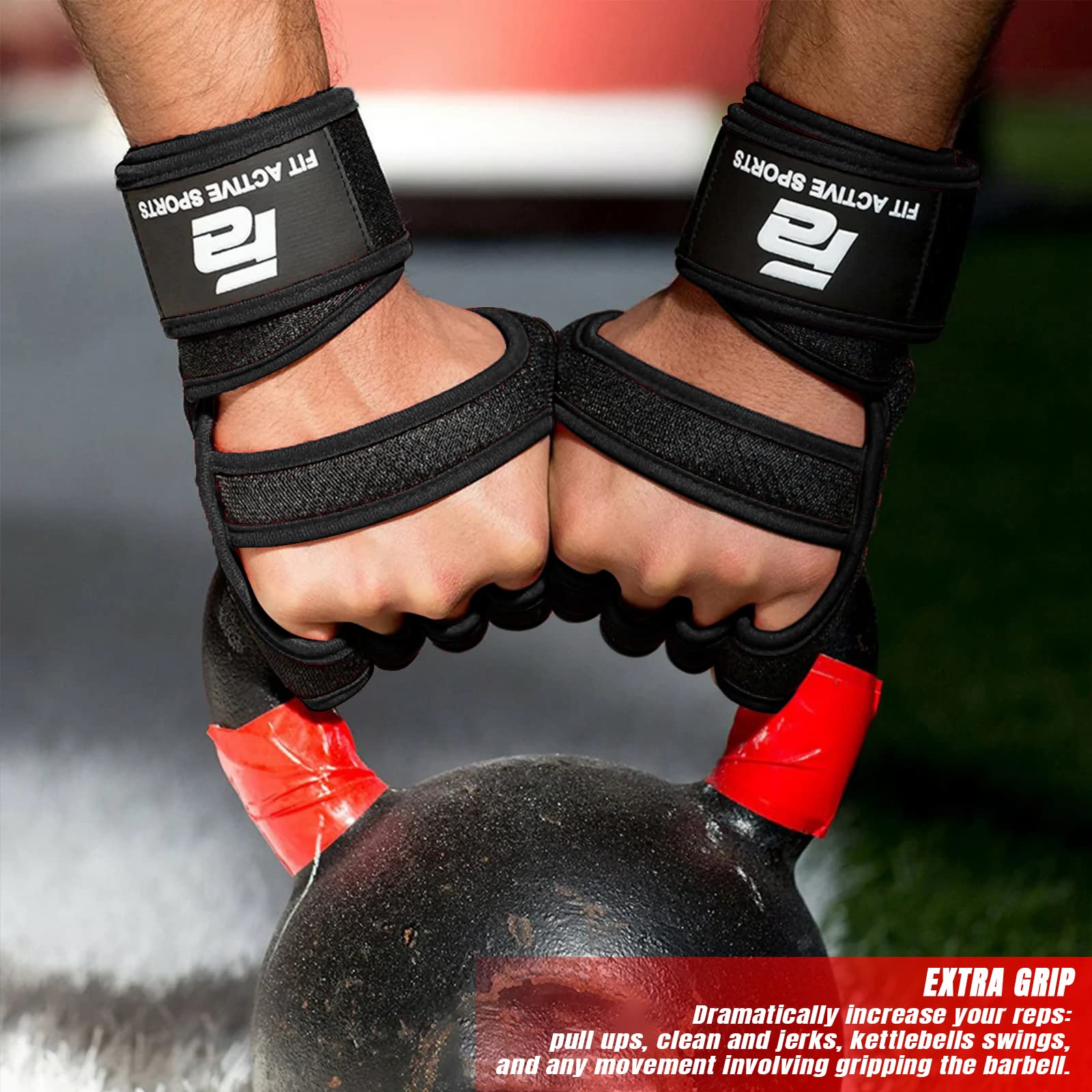 Fit Active Sports RX1 Weight Lifting Gloves for Workout, Gym Cross Training - Pull Ups, Kettlebells, Deadlifts, Weightlifting - Men & Women - More Grip, More Reps (Black, Small)