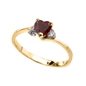 modern contemporary rings dainty 10k yellow gold january birthstone heart with cz proposal/promise ring (size 8)