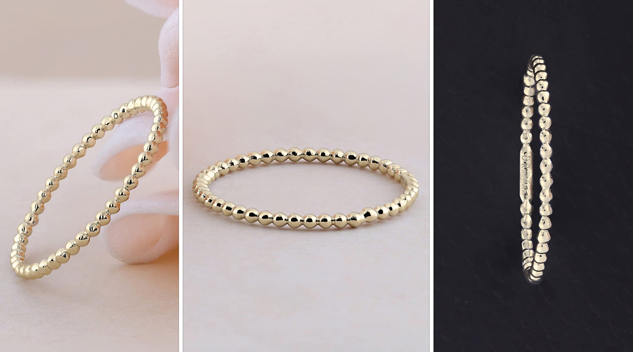 Dazzlingrock Collection 1.4mm Beaded Style Minimalist Ball Chain Design Wedding Band for Her in 10K Yellow Gold Size 7